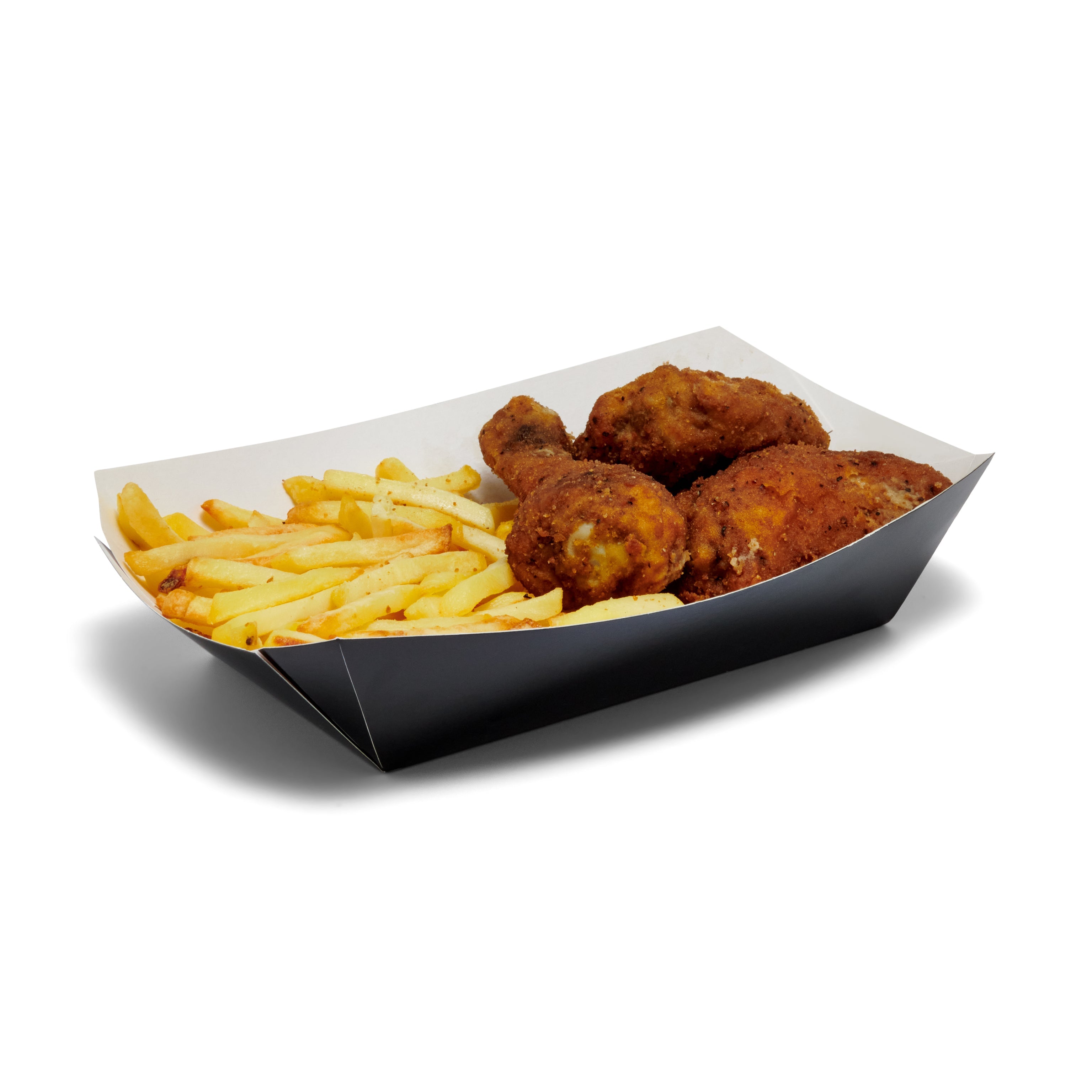 500x Black Compostable Large Paper Meal Open Food Trays | Fish & Chip Trays